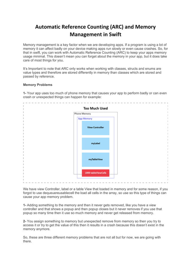 Automatic reference counting (arc) and memory management in swift | PDF