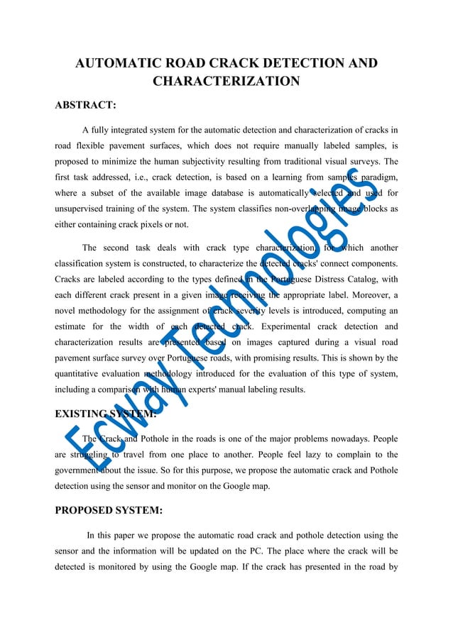 Automatic Road Crack Detection And Characterization Pdf