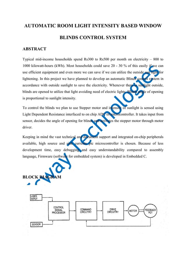 Automatic room light intensity based window blinds control system | DOC ...