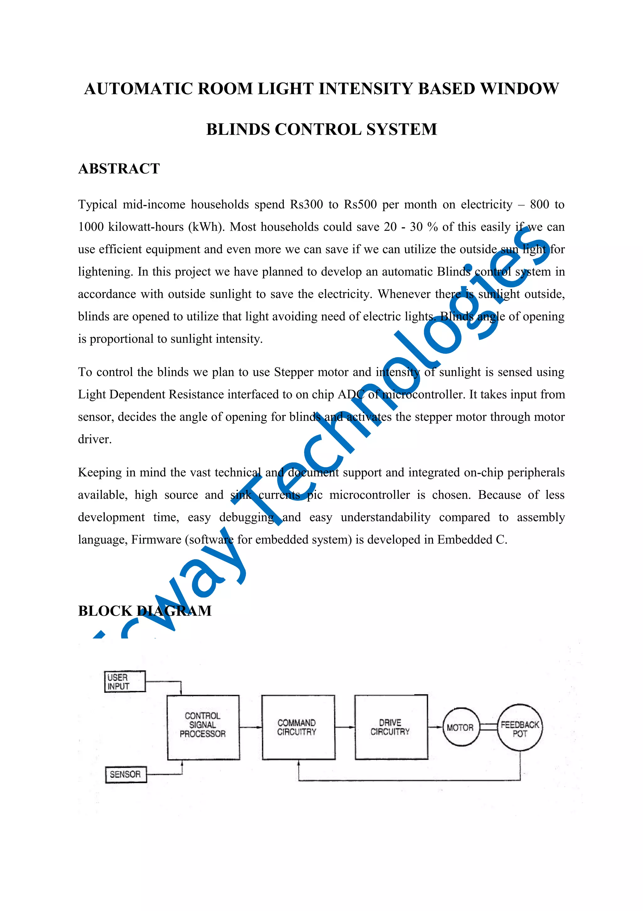 Automatic room light intensity based window blinds control system | DOC