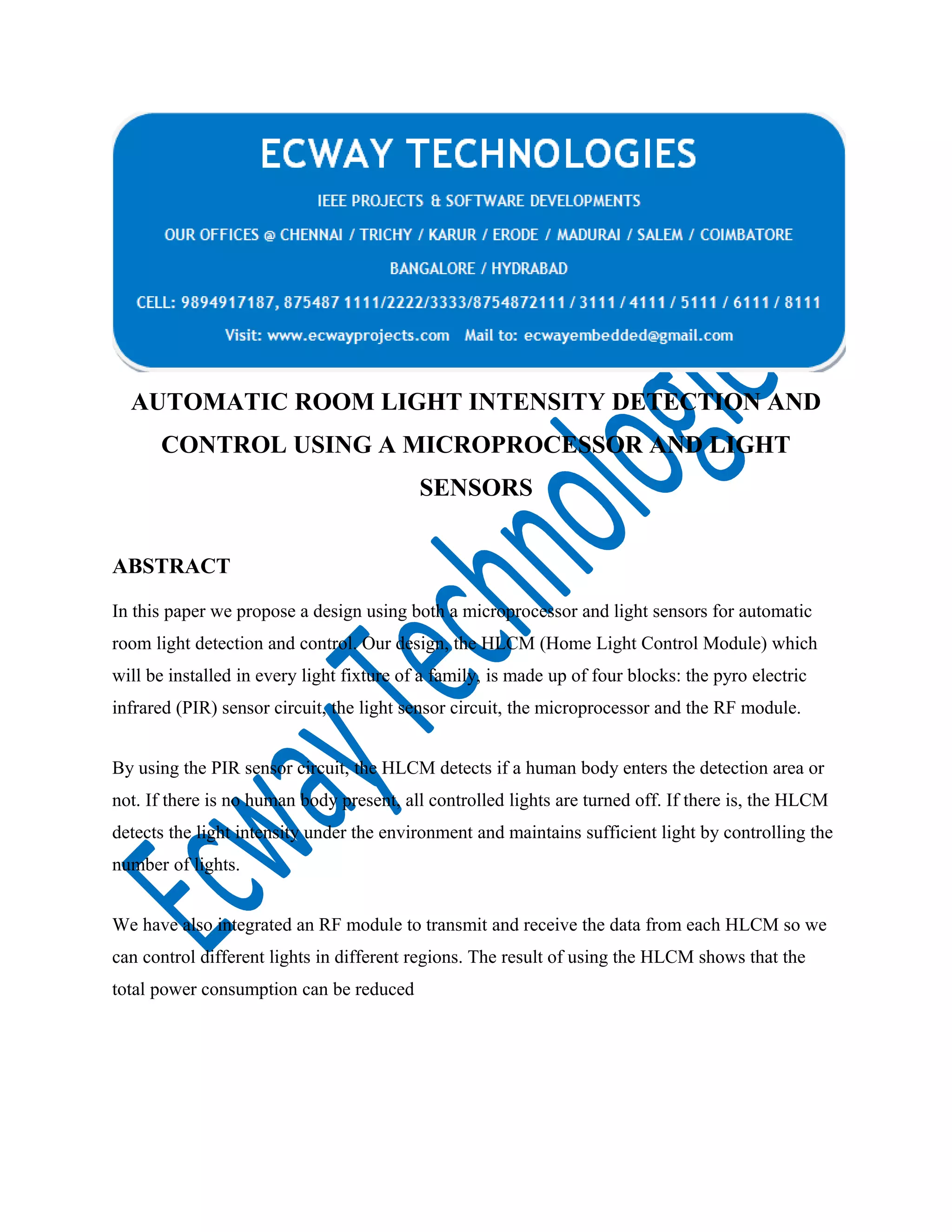 Automatic Room Light Intensity Detection And Control Using A Microprocessor And Light Sensors Pdf