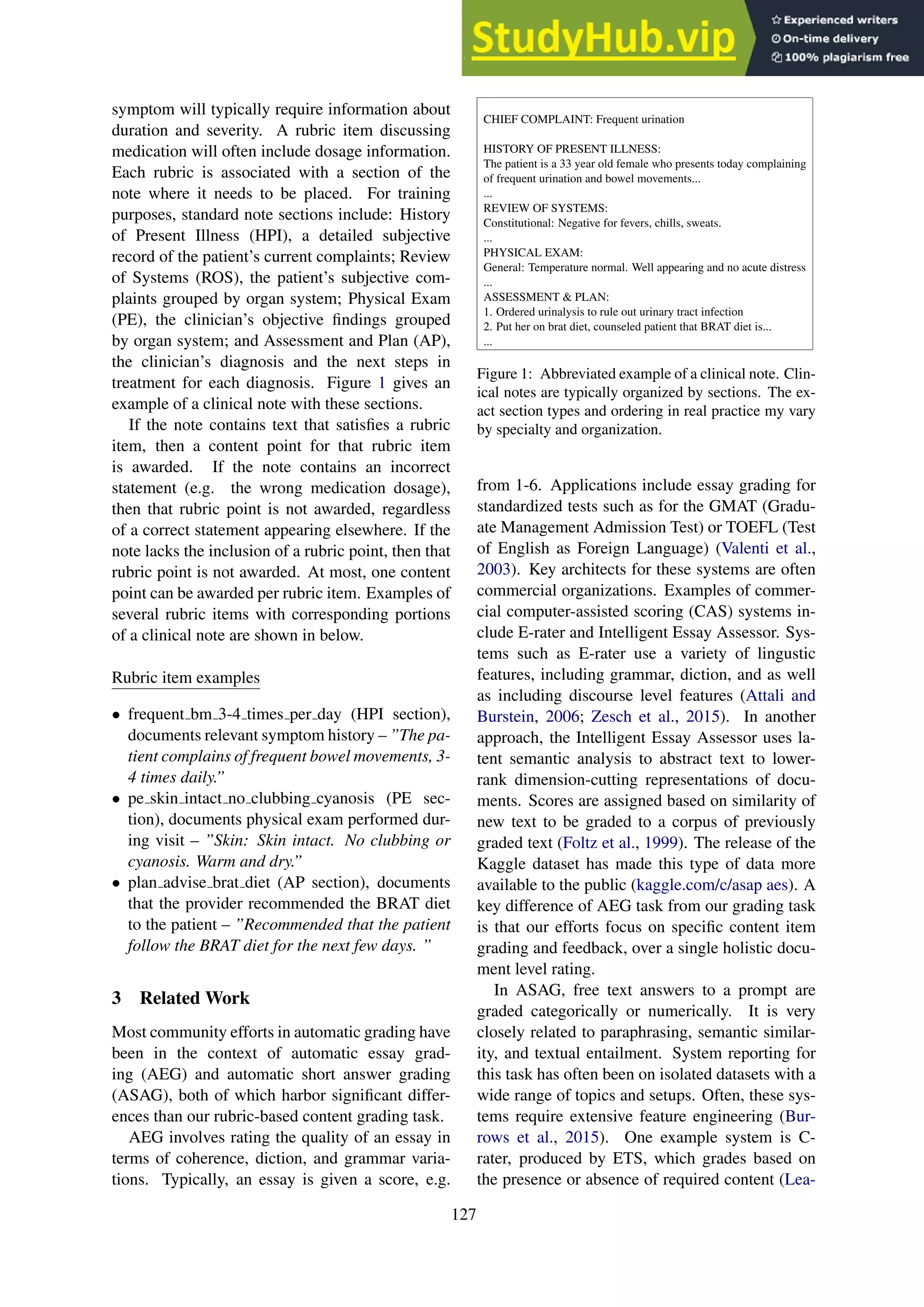 Automatic Rubric-Based Content Grading For Clinical Notes | PDF