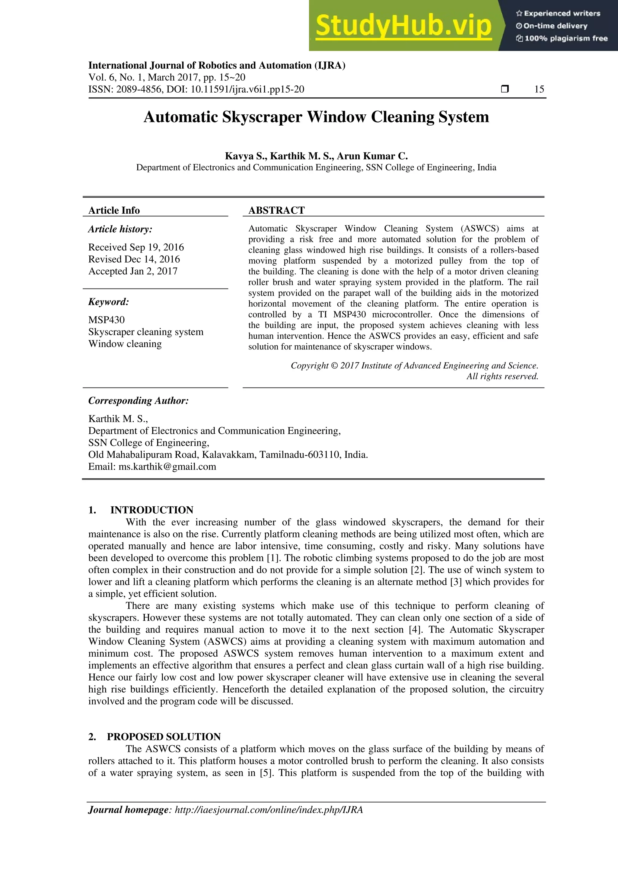 Automatic Skyscraper Window Cleaning System | PDF