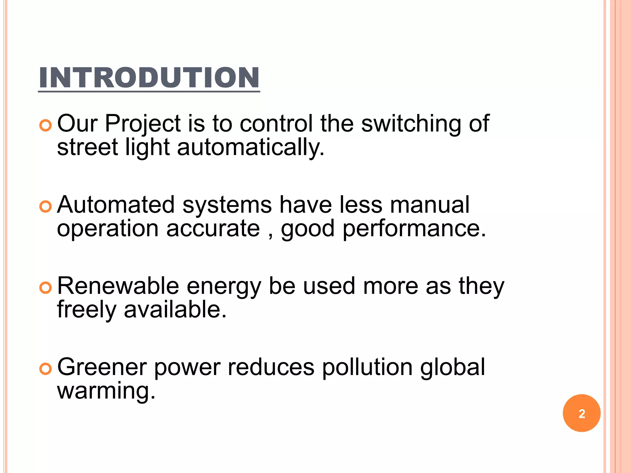Automatic solar street light sysytem | PPTX