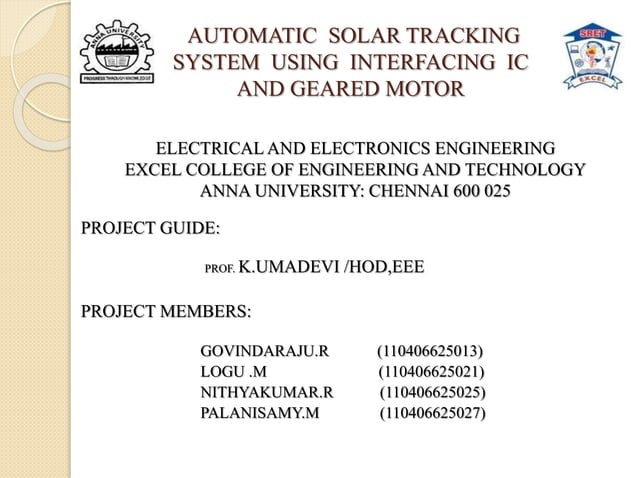 Automatic solar tracking system using interfacing ic and geared motor | PPT