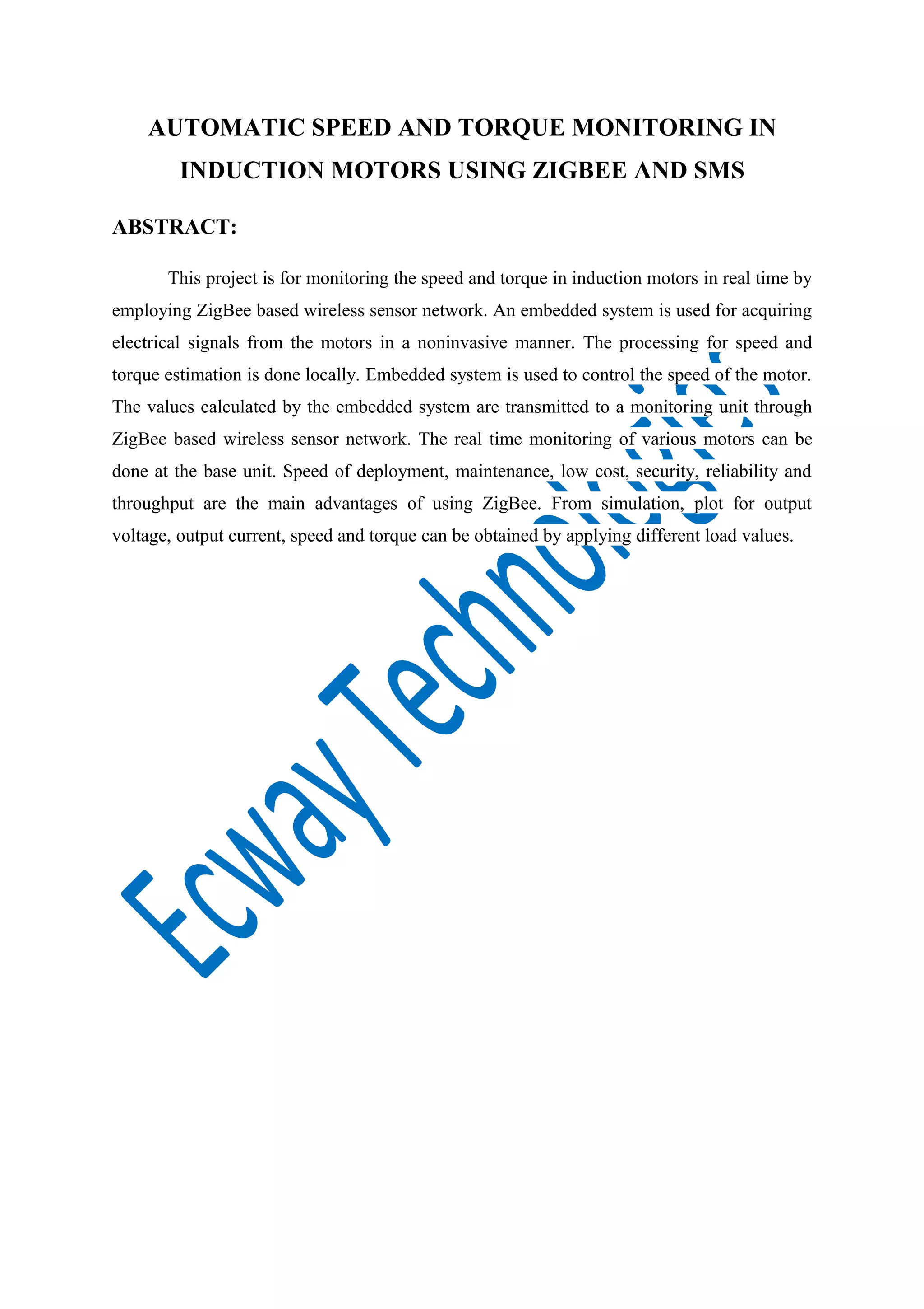 Automatic Speed And Torque Monitoring In Induction Motors Using Zigbee