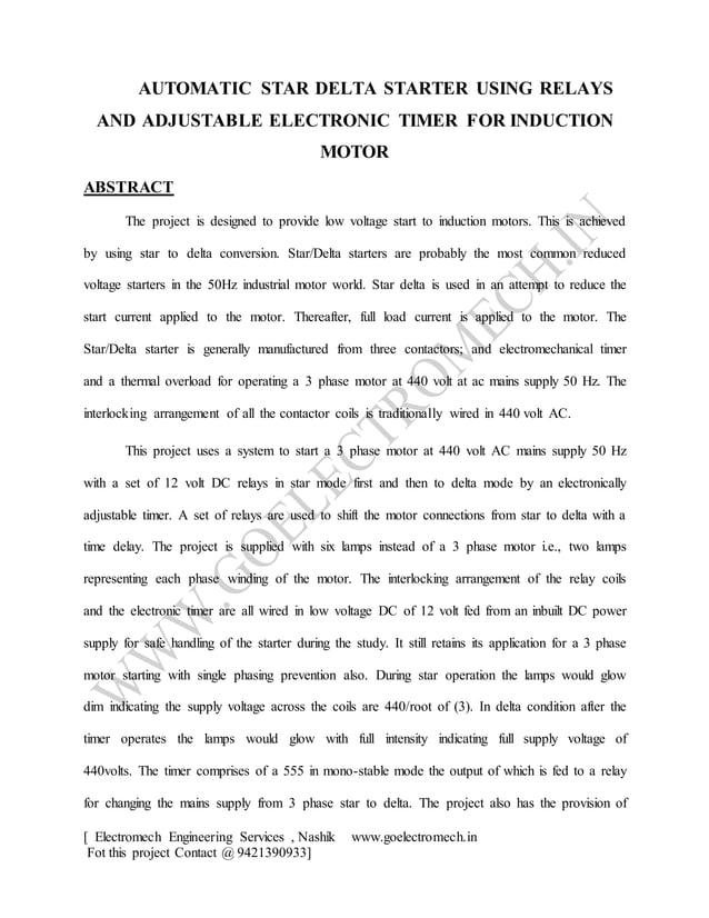 Automatic star delta starter using relays and adjustable 14000 | PDF