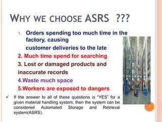 Automatic storage and retrieval system(as & rs) | PPTX
