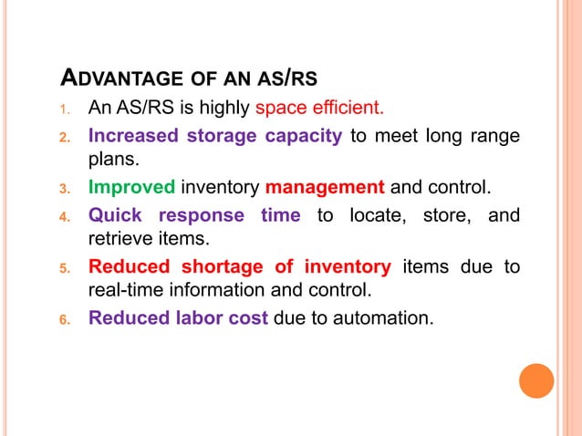 Automatic storage and retrieval system(as & rs) | PPTX | Data Storage and Warehousing | Computing