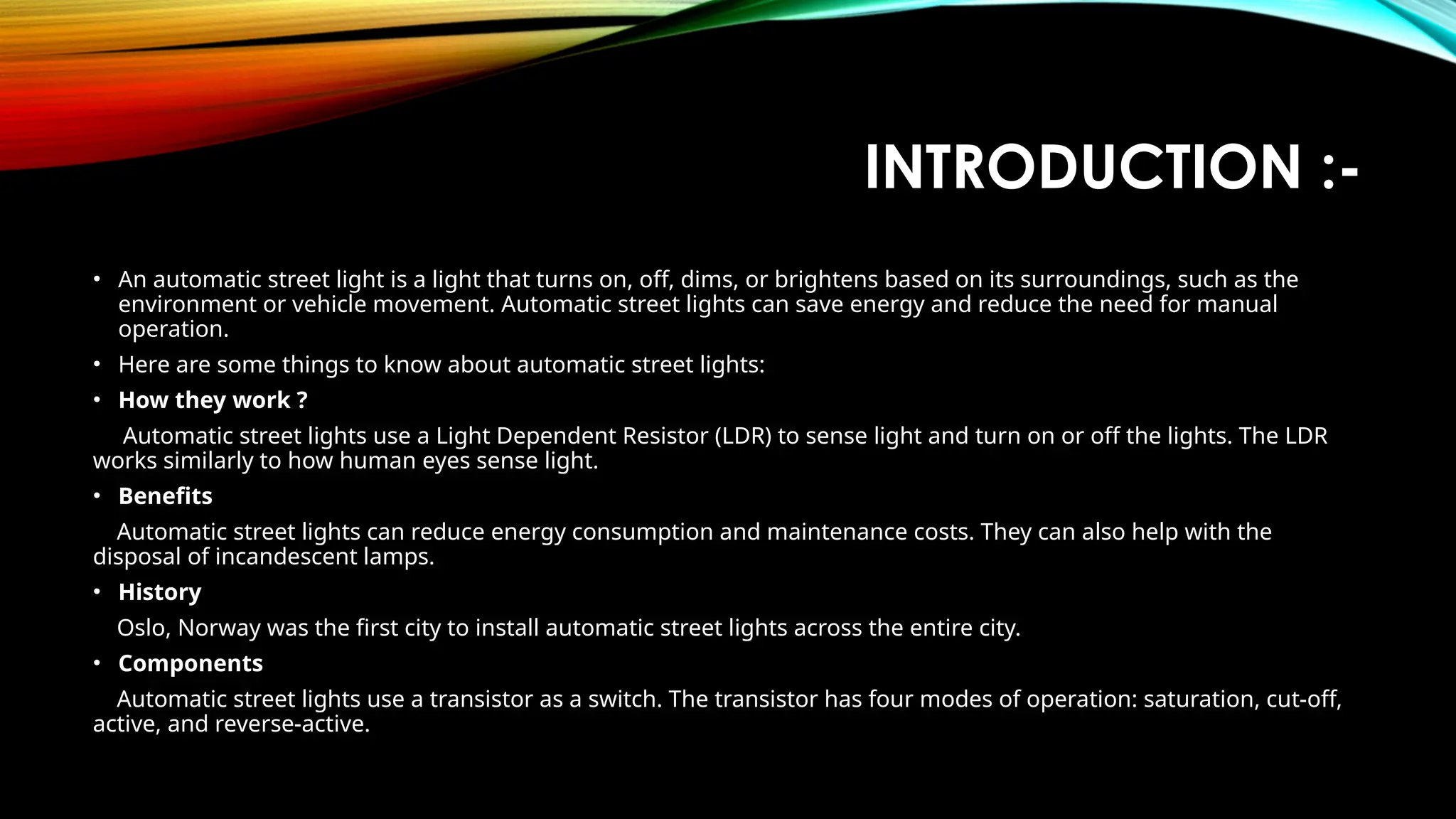 Automatic Street Light.pptx an engineering worksho | PPT