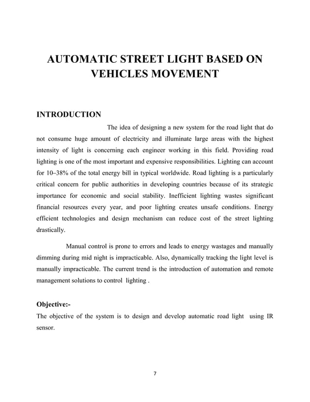 Automatic street light based on vehicles movement report | PDF ...