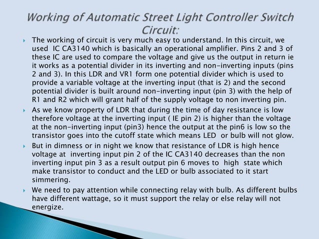 Automatic street light using ldr and relay | PPTX | Computer Networking ...