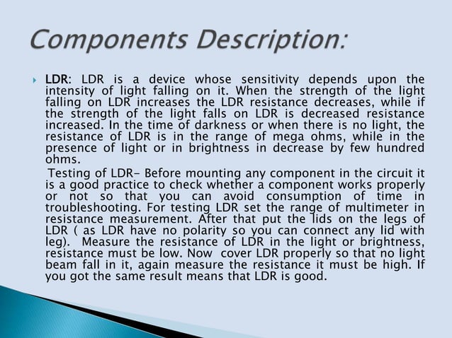 Automatic street light using ldr and relay | PPTX | Computer Networking ...