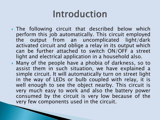 Automatic street light using ldr and relay | PPT