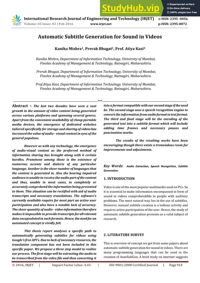 Automatic Subtitle Generation For Sound In Videos | PDF