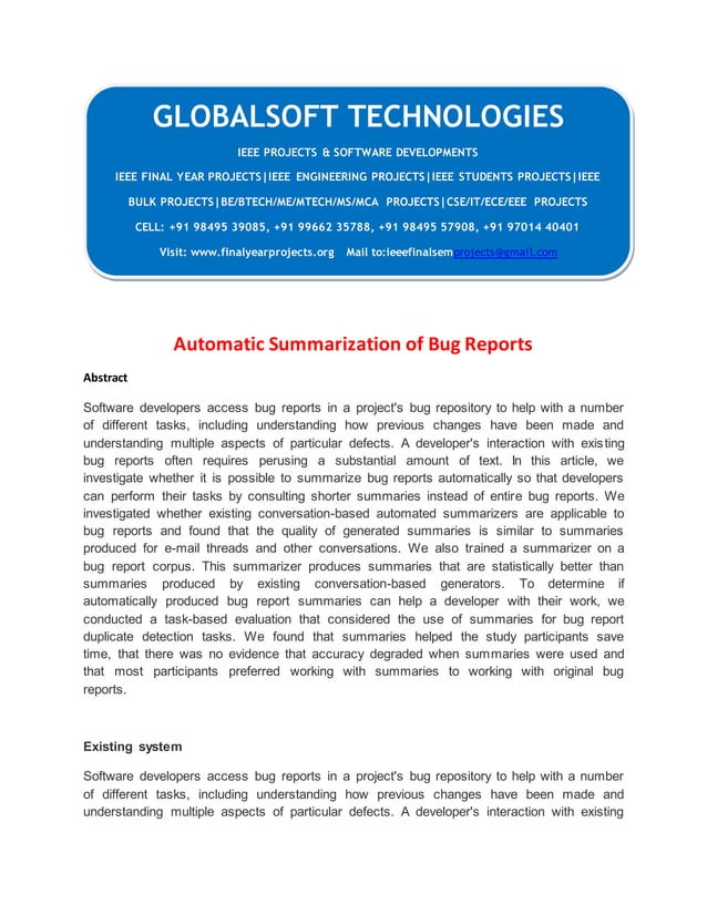 Ieee 2014 Dotnet Software Engineer Projects Automatic Summarization Of