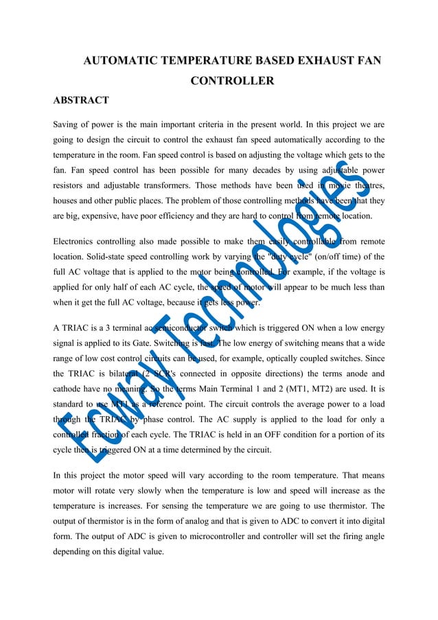 Automatic temperature based exhaust fan controller | DOC | Technology ...