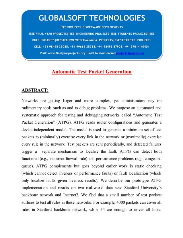 2014 IEEE JAVA NETWORKING PROJECT Automatic test packet generation | PDF