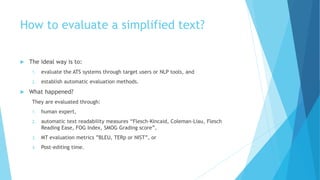 Automatic text simplification evaluation aspects | PPT