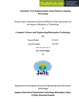 Automatic Text Summarization Using Natural Language Processing (1) | PDF