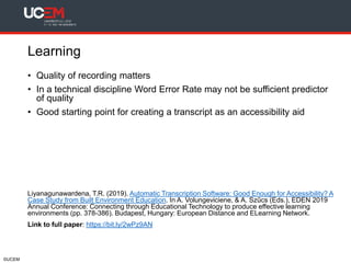 Automatic Transcripts: Student and Tutor Views from Built Environment Education | PPT