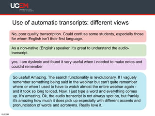 Automatic Transcripts: Student and Tutor Views from Built Environment Education | PPT