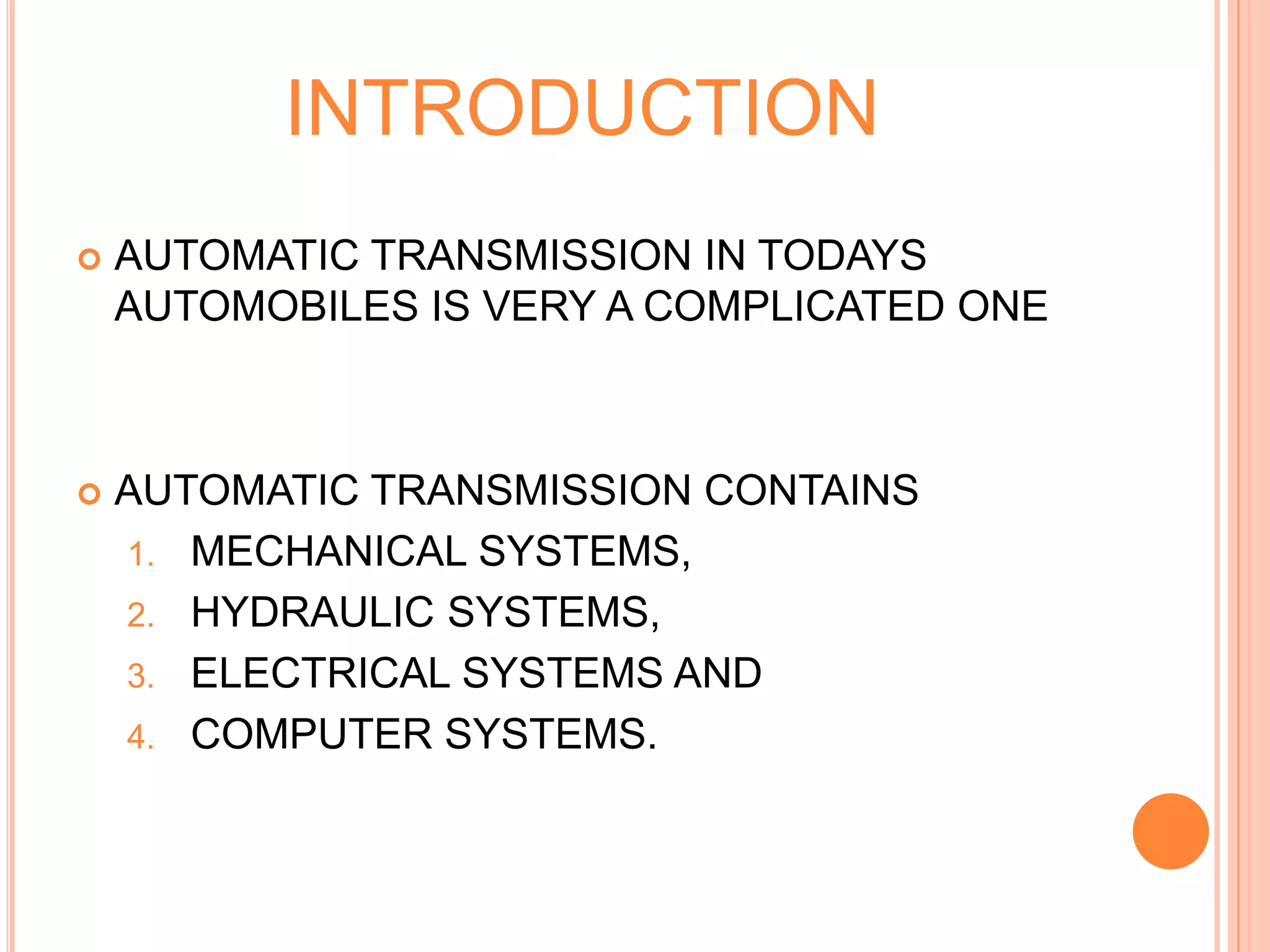 Automatic transmission in automobiles | PPTX