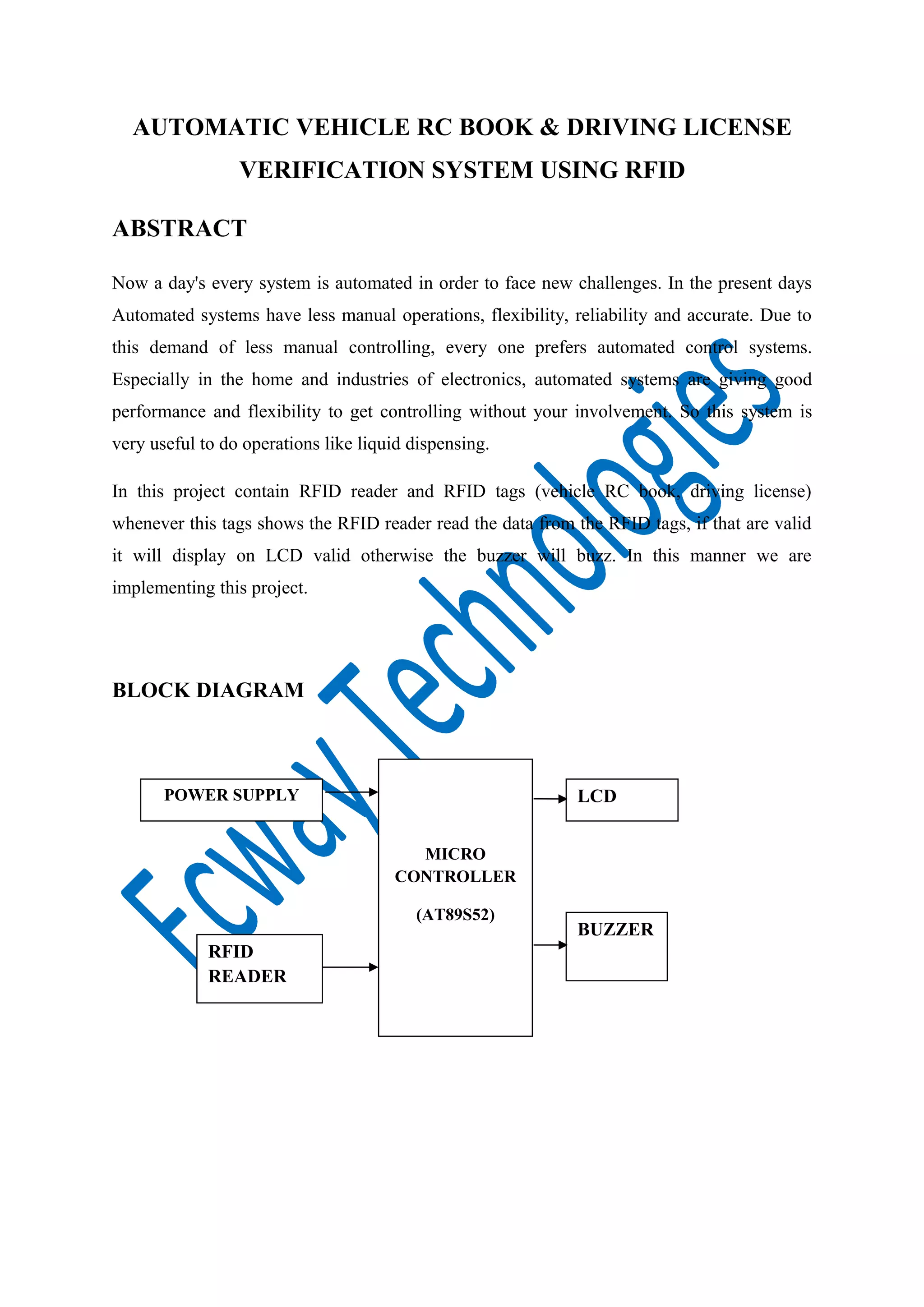 Automatic vehicle rc book & driving license verification system using rfid | DOC
