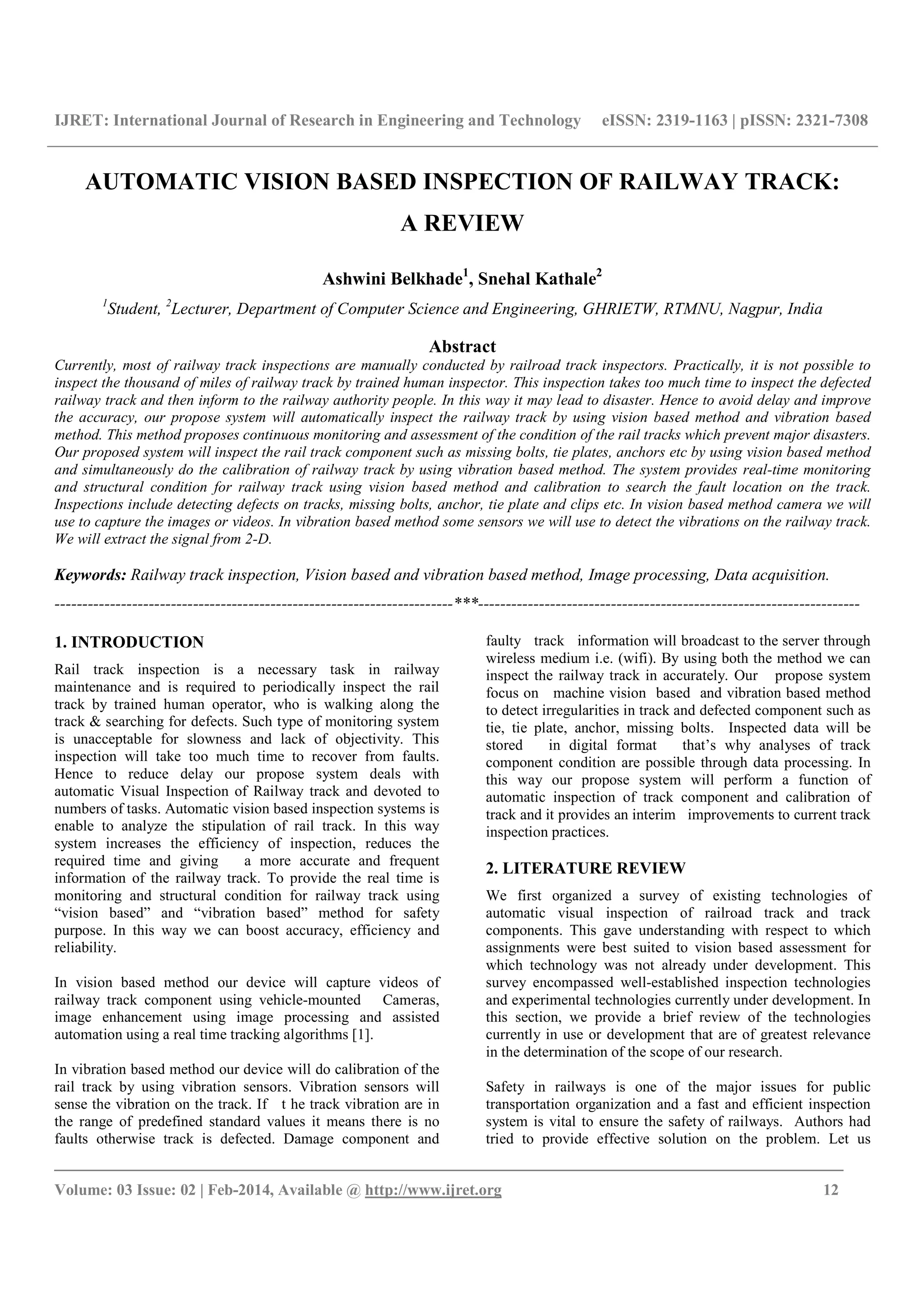 Automatic vision based inspection of railway track | PDF