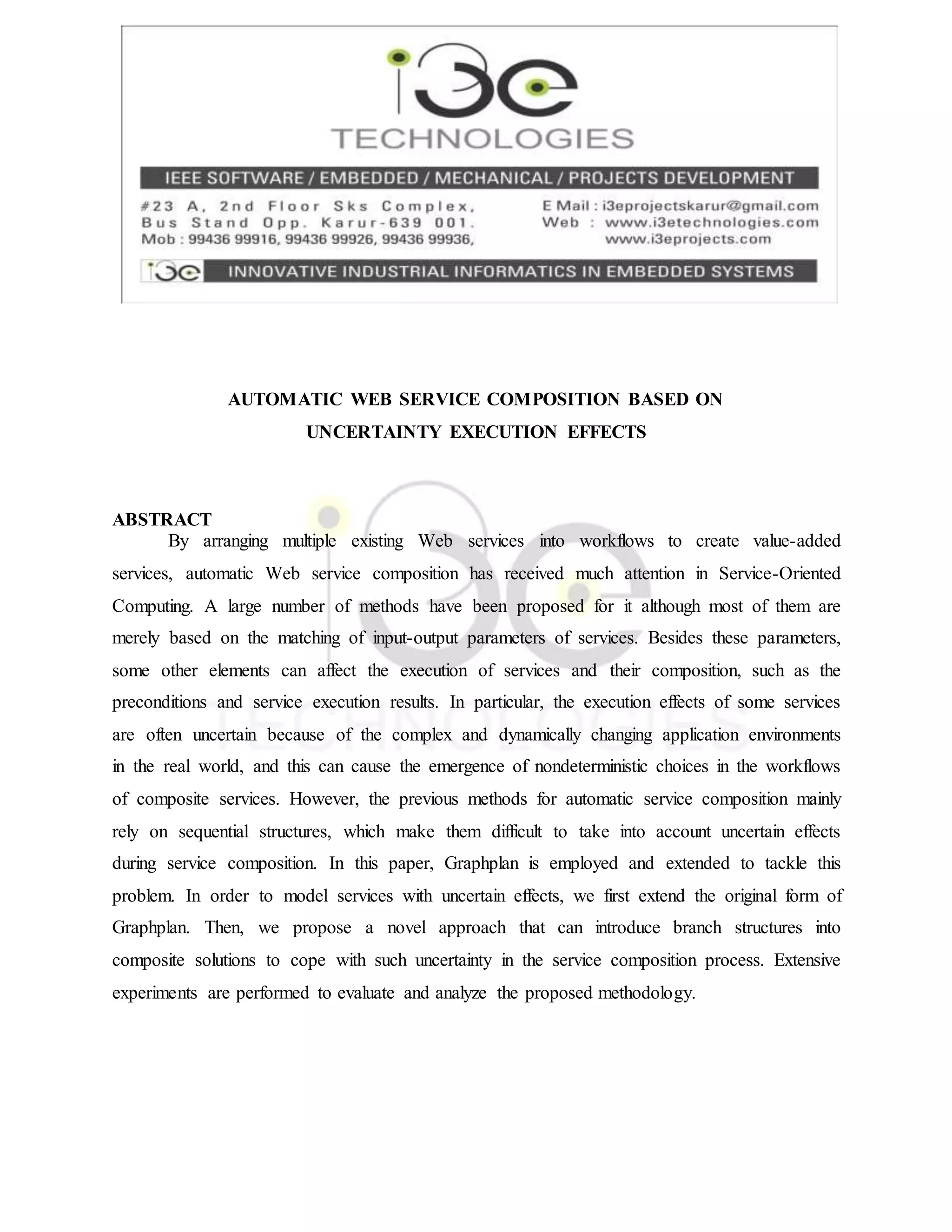AUTOMATIC WEB SERVICE COMPOSITION BASED ON UNCERTAINTY EXECUTION EFFECTS | DOCX | Computing ...