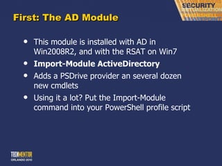 Automating Active Directory mgmt in PowerShell | PPT