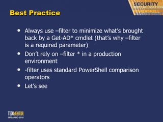 Automating Active Directory mgmt in PowerShell | PPT