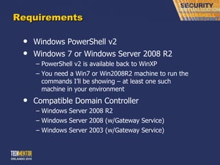 Automating Active Directory mgmt in PowerShell | PPT