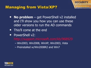 Automating Active Directory mgmt in PowerShell | PPT