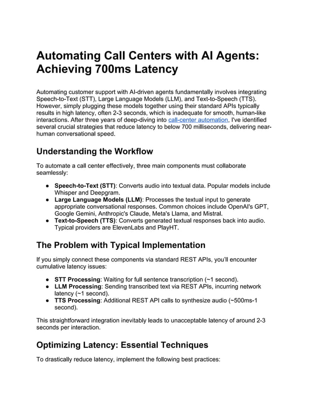 Automating Call Centers with AI Agents_ Achieving Sub-700ms Latency.docx