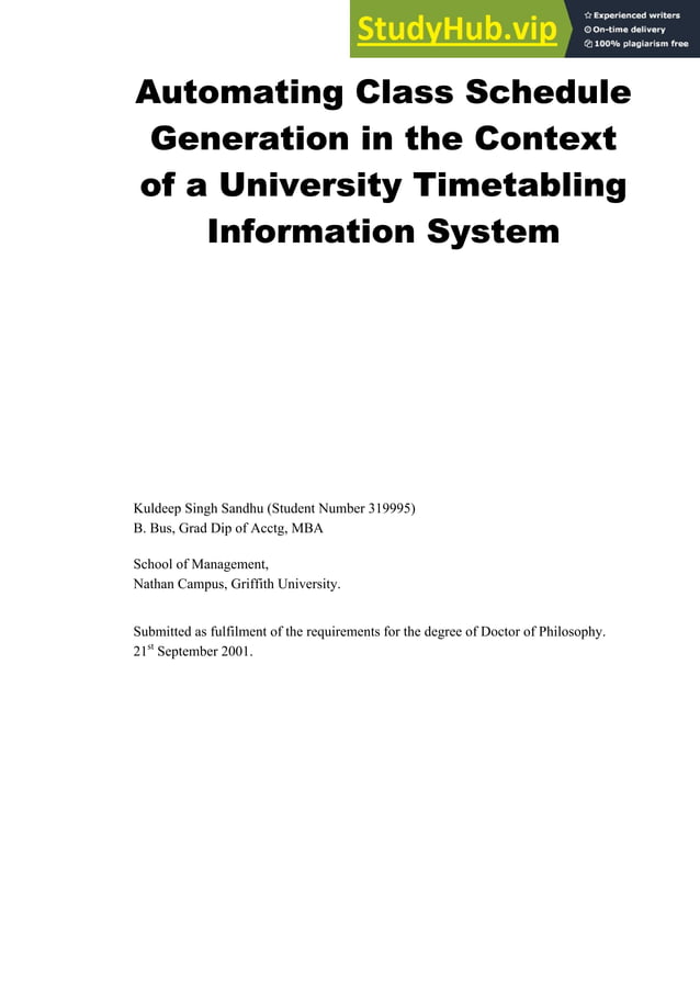 Automating Class Schedule Generation In The Context Of A University ...