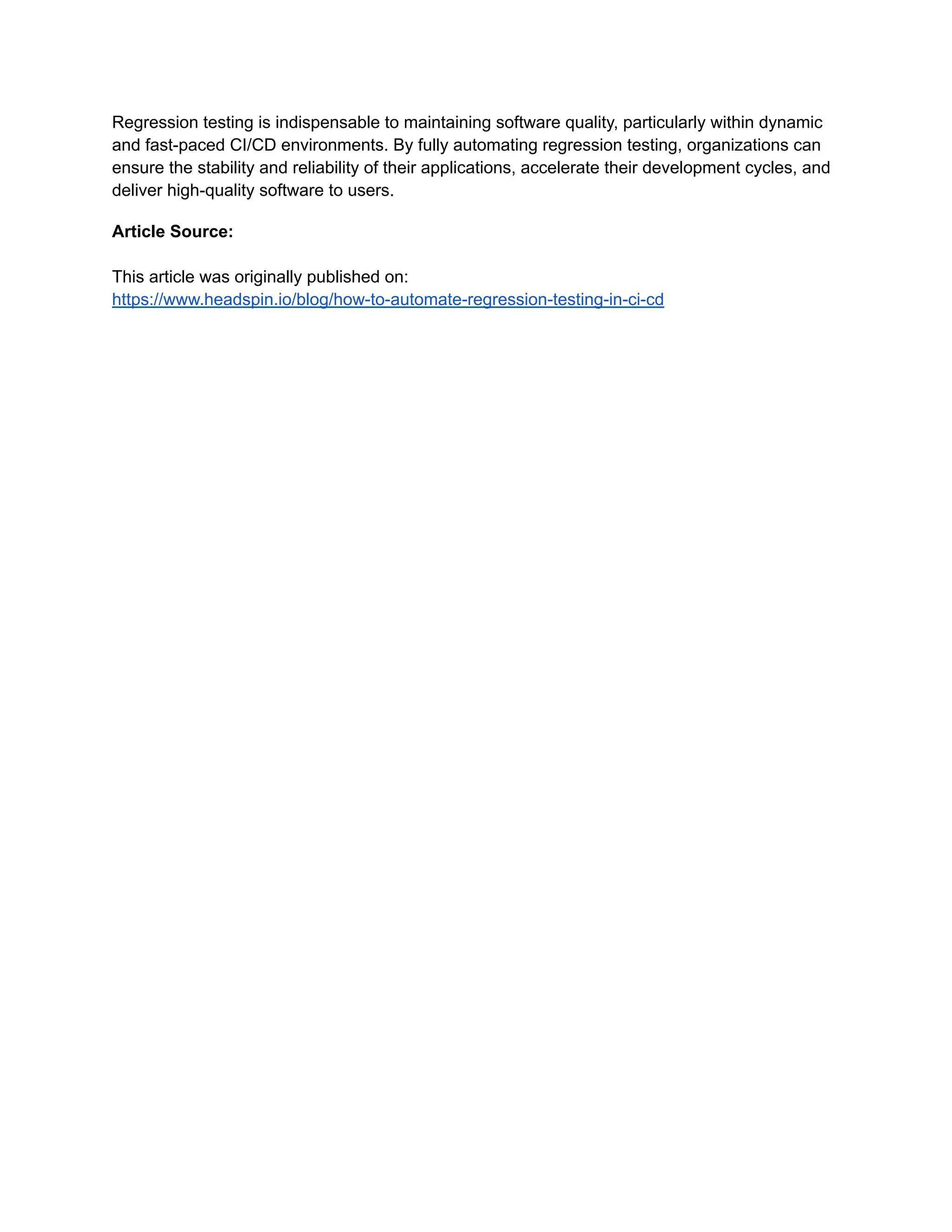 Automating Regression Testing In Cicdpdf