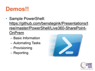 Automating SharePoint on premises tasks with PowerShell | PPTX