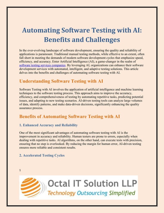 Automation Software Testing With Ai Benefits And Challenges Pdf