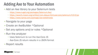 Using Axe to Add Accessibility Checks to Your Existing Selenium Tests | PPT