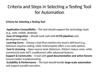 Framework of Test Automation in Software Testing | PPTX