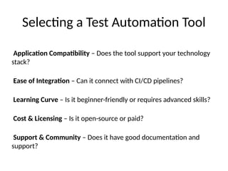 Framework of Test Automation in Software Testing | PPTX