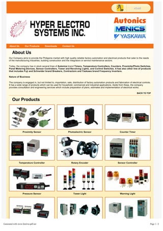 Automation and Electrical Products - Hyper Electro Systems Inc | PDF