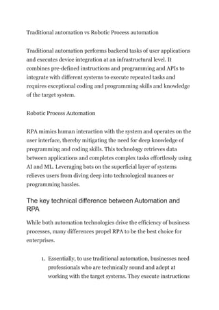 Automation and Robotic Process Automation (RPA): The Difference | PDF