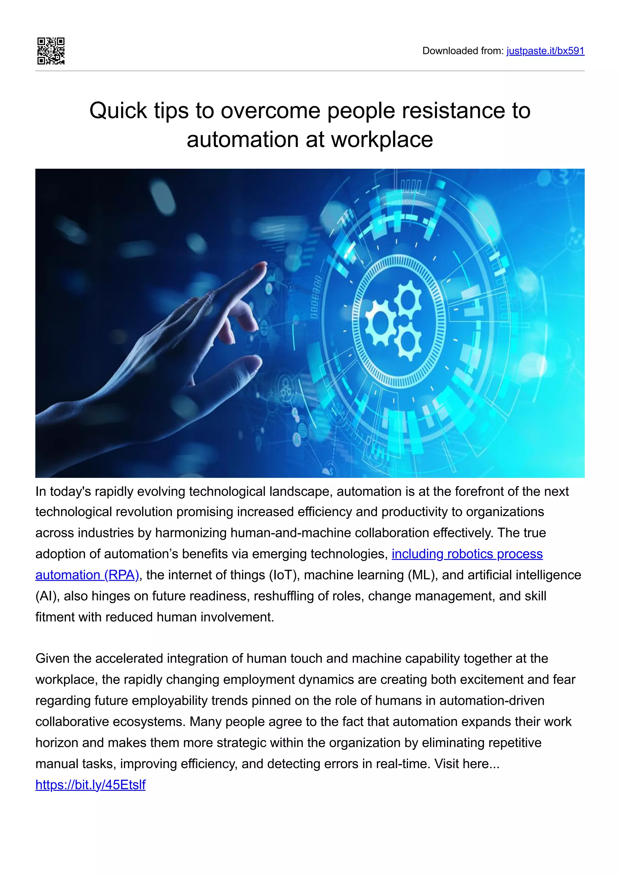 Quick tips to overcome people resistance to automation at workplace | PDF