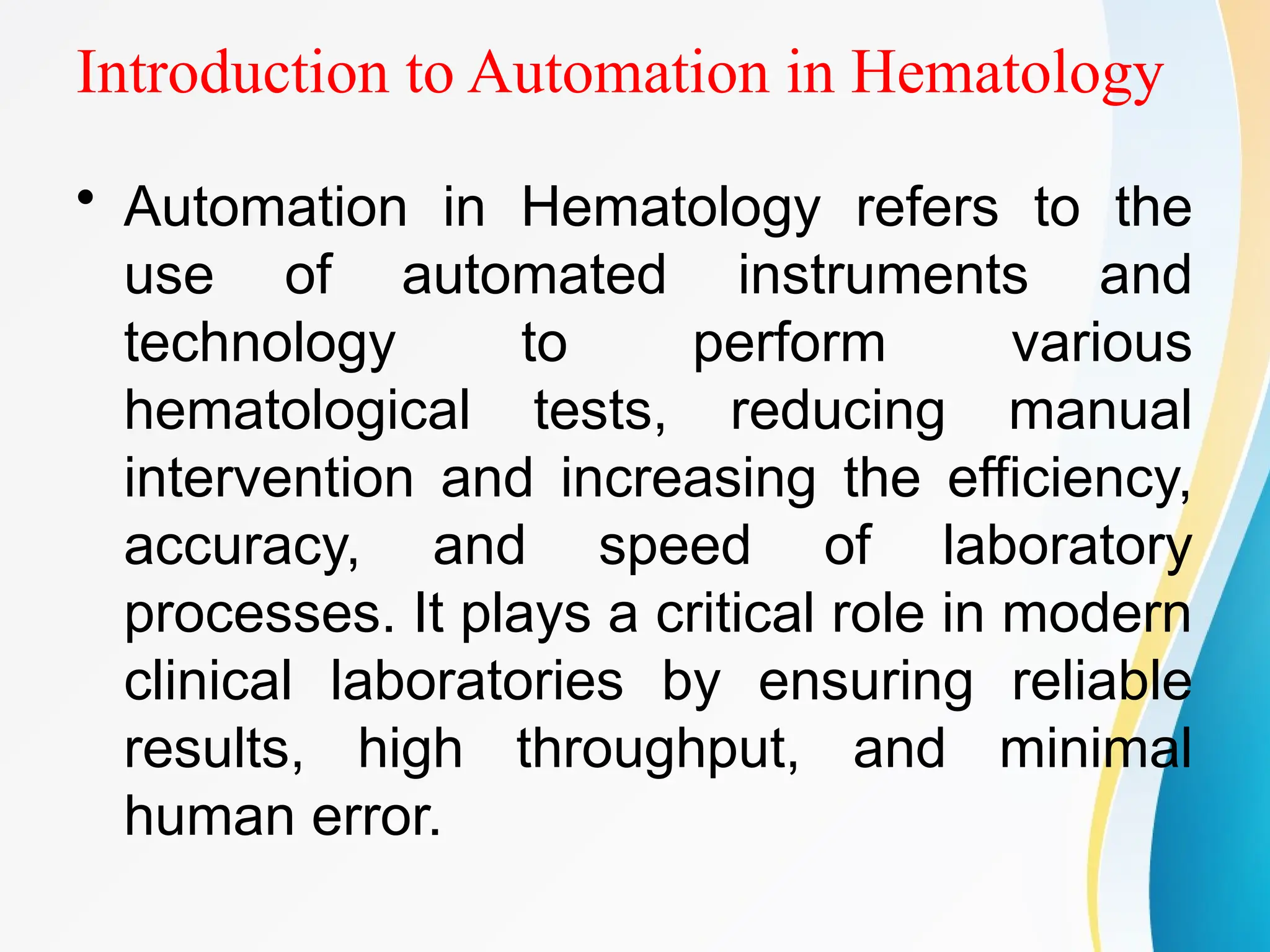 Basic Concept of Automation in Hematology pptx | PPTX