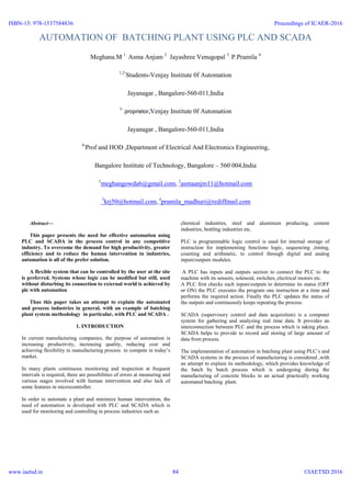 iaetsd Automation of batching plant using plc and scada | PDF