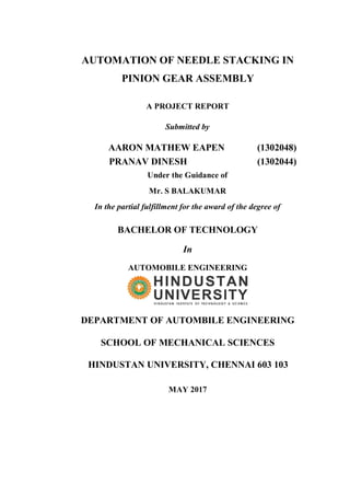 Automation of needle stacking in pinion gear | PDF