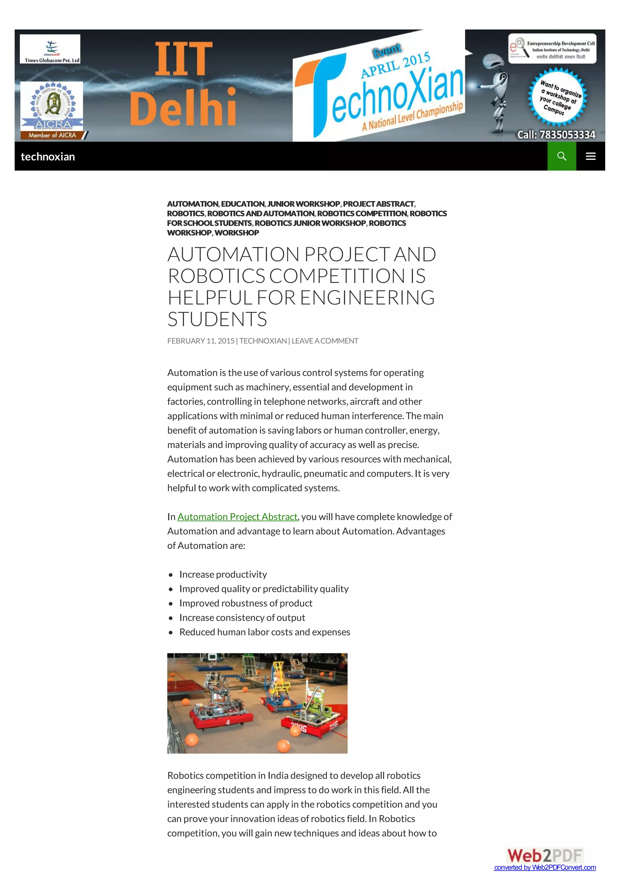 Automation Project and Robotics Competition is Helpful for Engineering ...