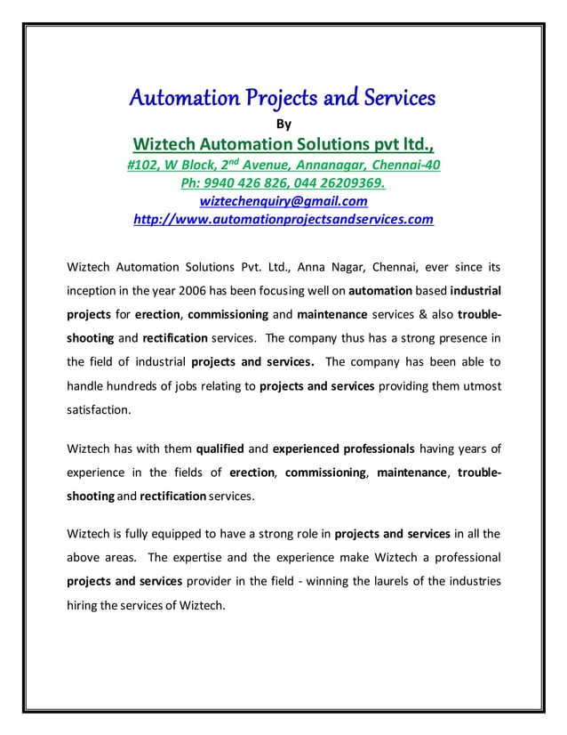 Automation projects and services. com | DOCX